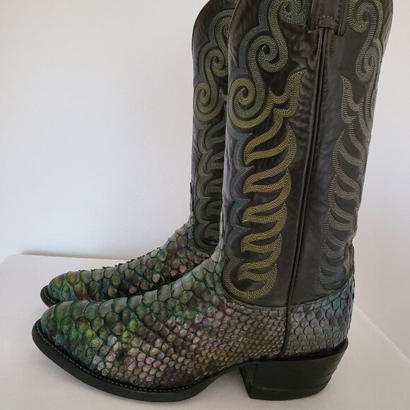 Tony Lama | Shoes | Tony Lama 9 2 Painted Blue Green Black Western ...